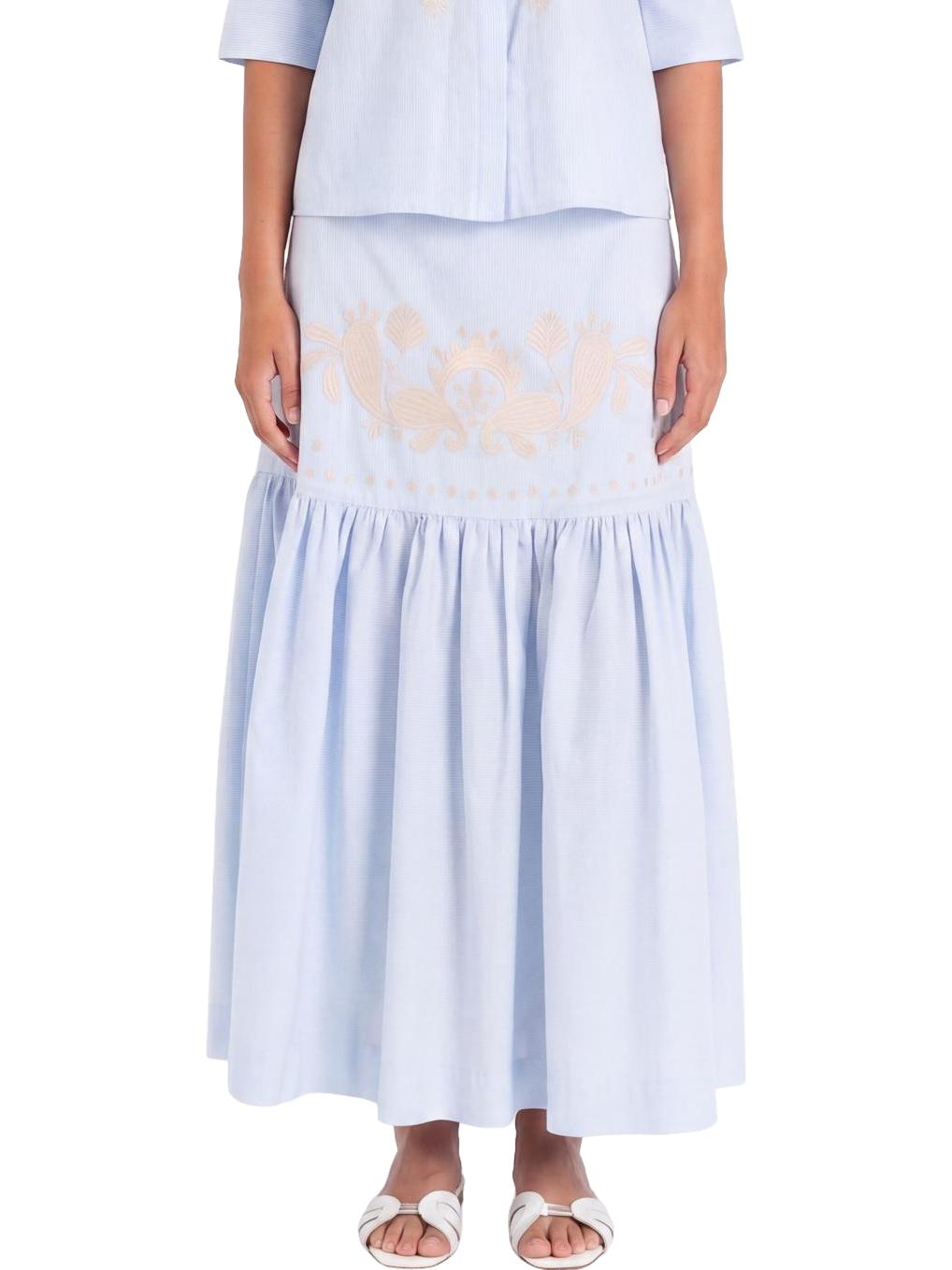 TWINSET Actitude Twinset High Waist Embroidered Pleated Maxi Skirt